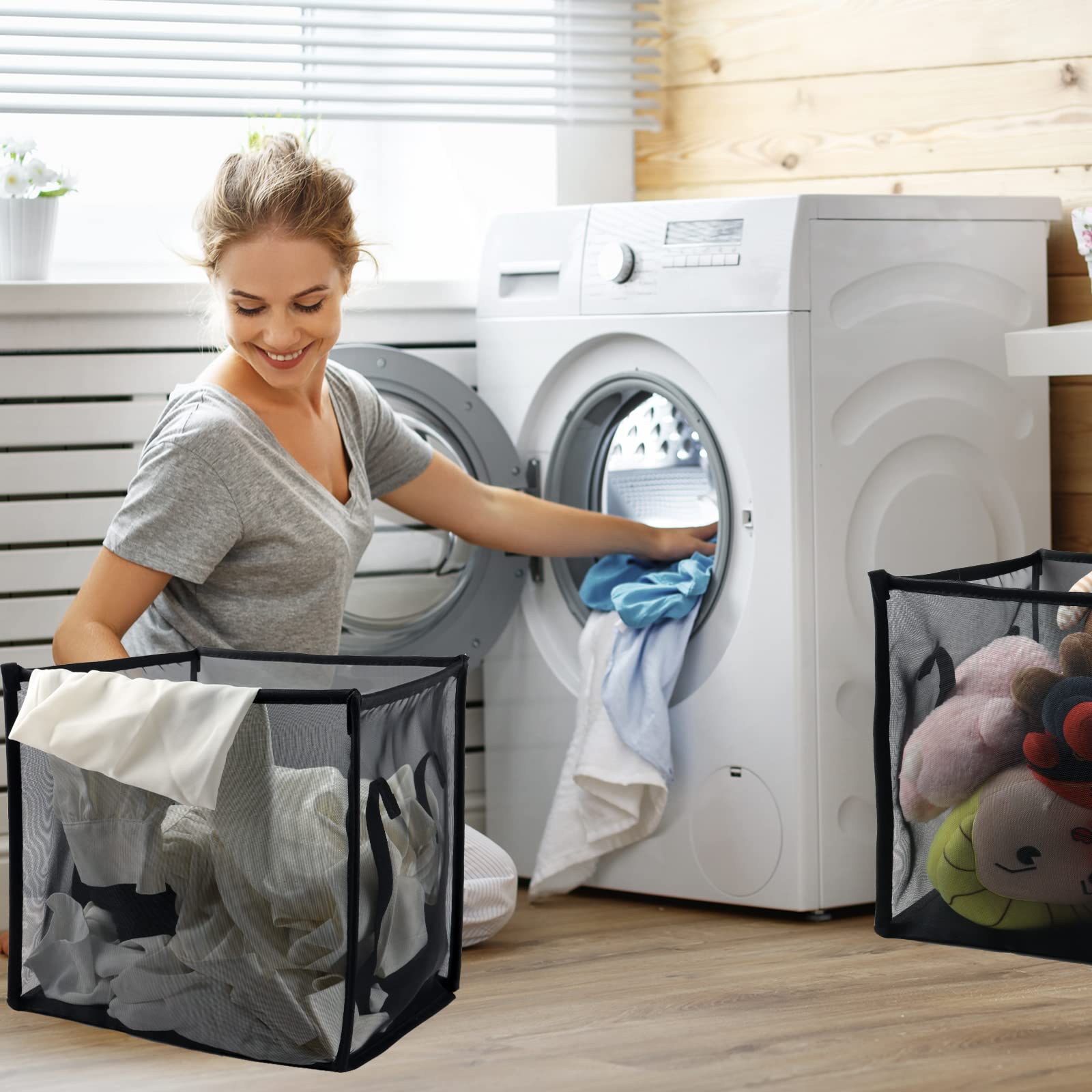 Small Laundry Basket - 1Pcs Laundry Hamper Bag Foldable Dirty Clothes Mesh Basket with Handles Suitable Washing Storage Room Portable Collapsibleā¦