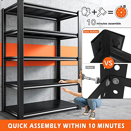 REIBII 72" Garage Shelving Heavy Duty Garage Storage Shelves Load 2000Lbs, Wide Heavy Duty Shelving, Adjustable 5-Tier Metal Shelving for Garage,Large Garage Shelves & Utility Shelf,72" H x40 W x18 D
