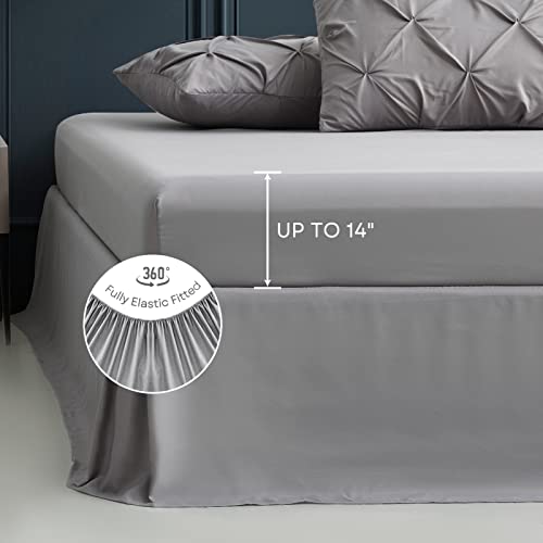 Maple&Stone Twin XL Comforter Set Gray Pinch Pleat 5 Pieces Bed in A Bag for All Season,Pintuck Comforter Set Gray Twin XL with Down Alternative Comforter, Sheets, Pillowcases & Shams