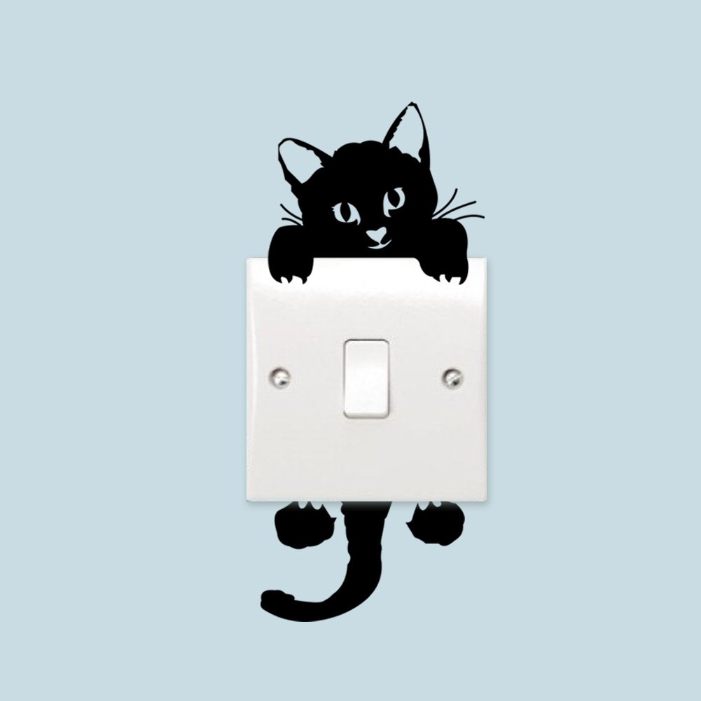 Harlorki Little Black Cat Wall Stickers Light Switch Decor Decals Art Mural Baby Nursery Room Decorations