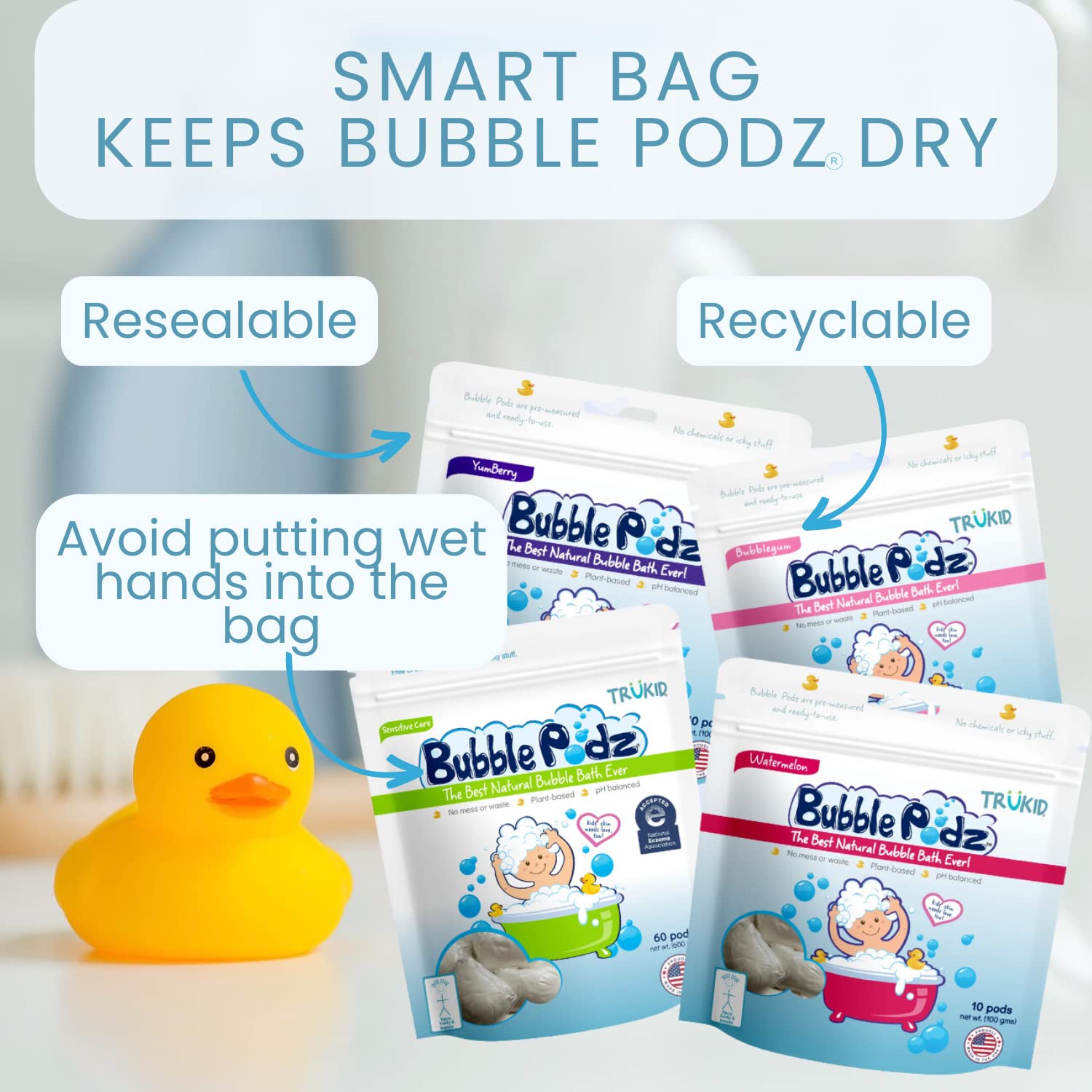 TruKid Bubble Podz Bubble Bath for Baby & Kids, Gentle Refreshing Bath Bomb for Sensitive Skin, pH Balance 7 for Eye Sensitivity, Natural Moisturizers and Ingredients, Lavender (24 Podz)