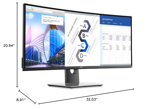 Dell U3417W FR3PK 34-Inch QHD Ultra Wide 1440p Screen Led-Lit Monitor, Single