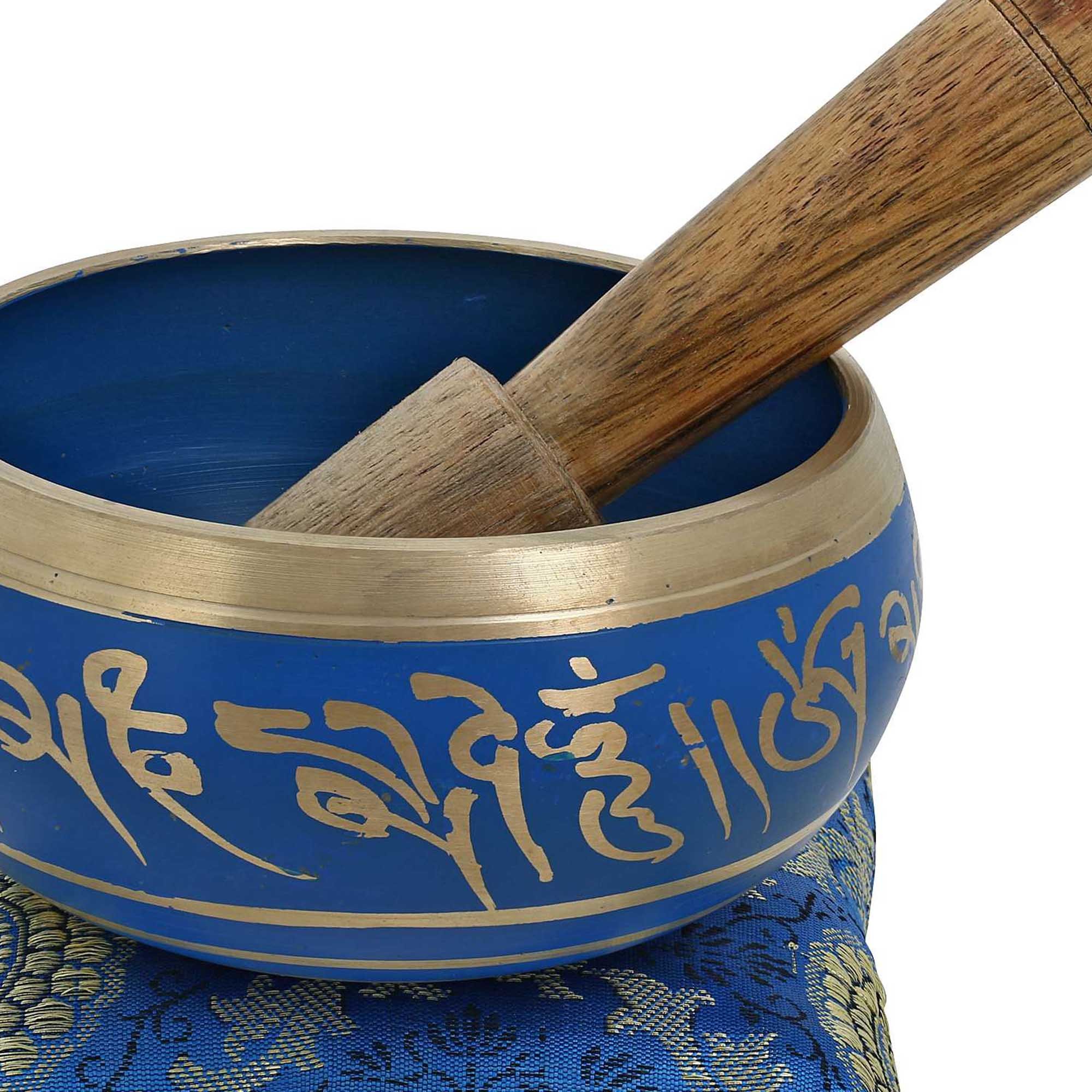 4 Inches Hand Painted Metal Tibetan Buddhist Singing Bowl Musical Instrument for Meditation with Stick and Cushion