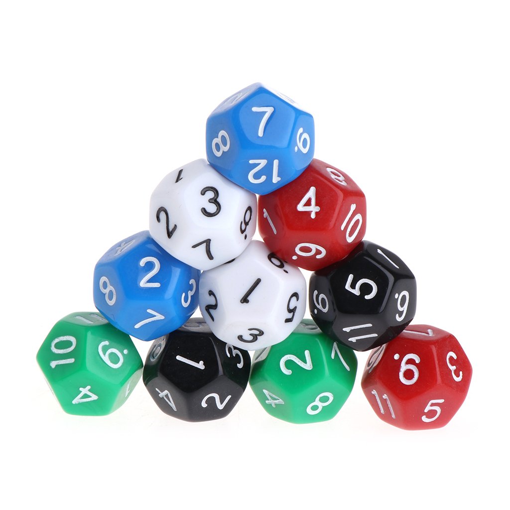 BUZHI 10pcs Portable 12 Sided Acrylic Number Dice Multicolor for Dungeon & Dragon Game Accessories Table Games Toy Supplies