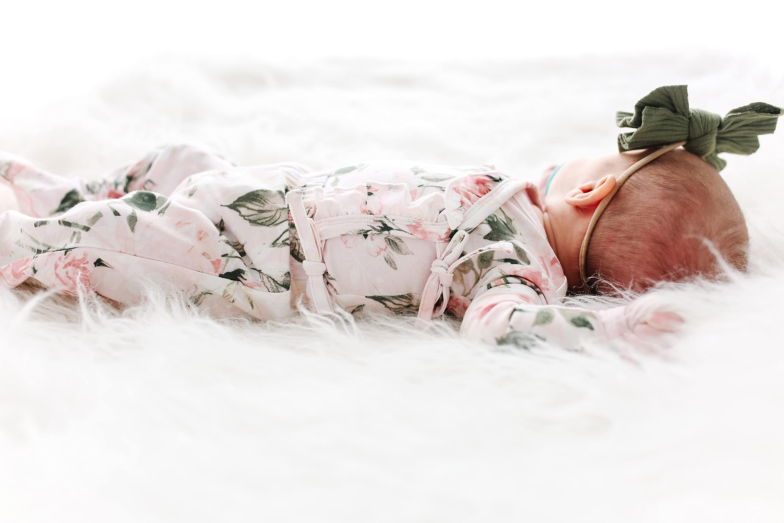 Posh Peanut 2-pc Baby Girl Pajama Set - Long Sleeve Kimono Bodysuit from Soft Viscose from Bamboo 0-3 Months - Vintage Pink Rose