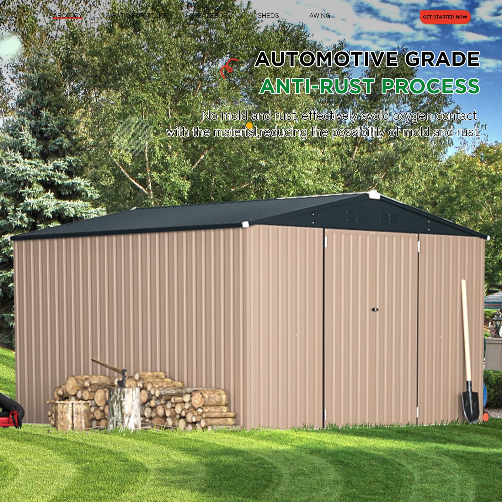 AECOJOY 9' x 10' Metal Storage Large Shed, Sheds & Outdoor Storage Clearance 9ft Sheds with Lockable Doors, Utility and Tool Storage Shed for Garden, Backyard, Patio, Outside use in Grey