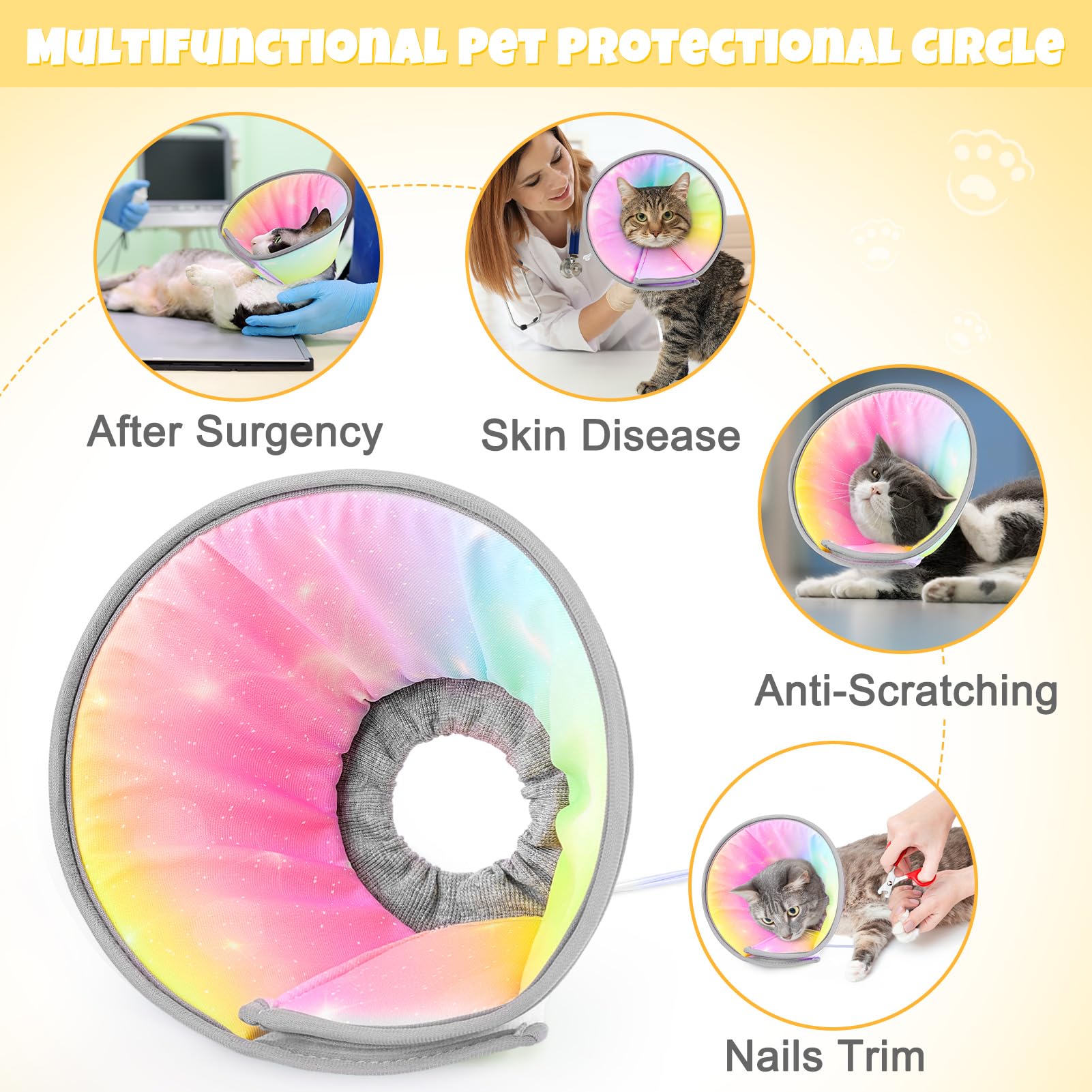 Bienbee Cat Cone, Soft Cat Cone Collar, Adjustable Cat Recovery Collar Anti-Scratching, Light-Weight E Collar Cat Recovery Collars & Cones for Cats Kitty Puppy