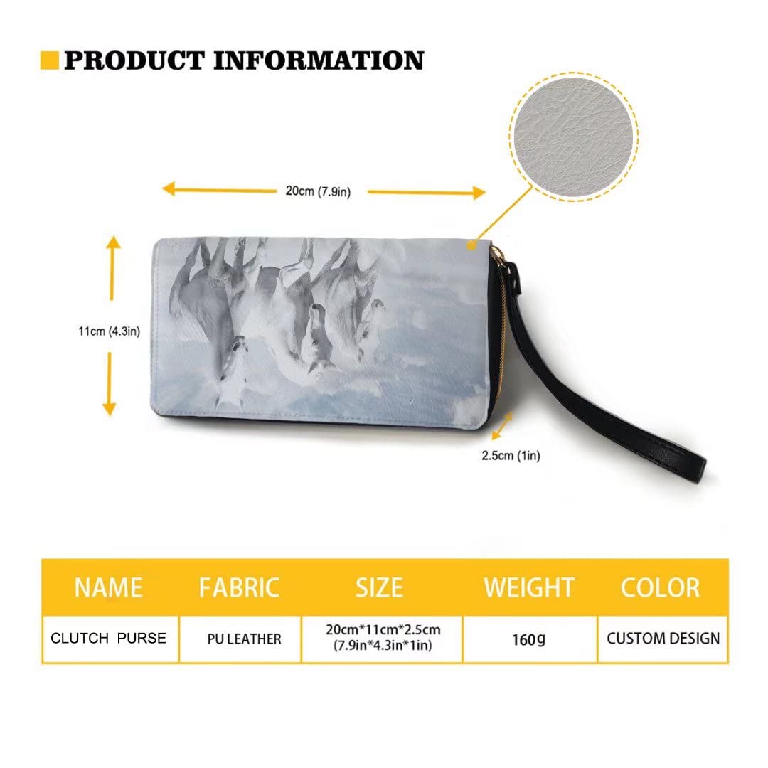 Dellukee Wallets for Women Horse Print PU Leather Card Holder Organizer Ladies Clutch Travel Purse Wristlet