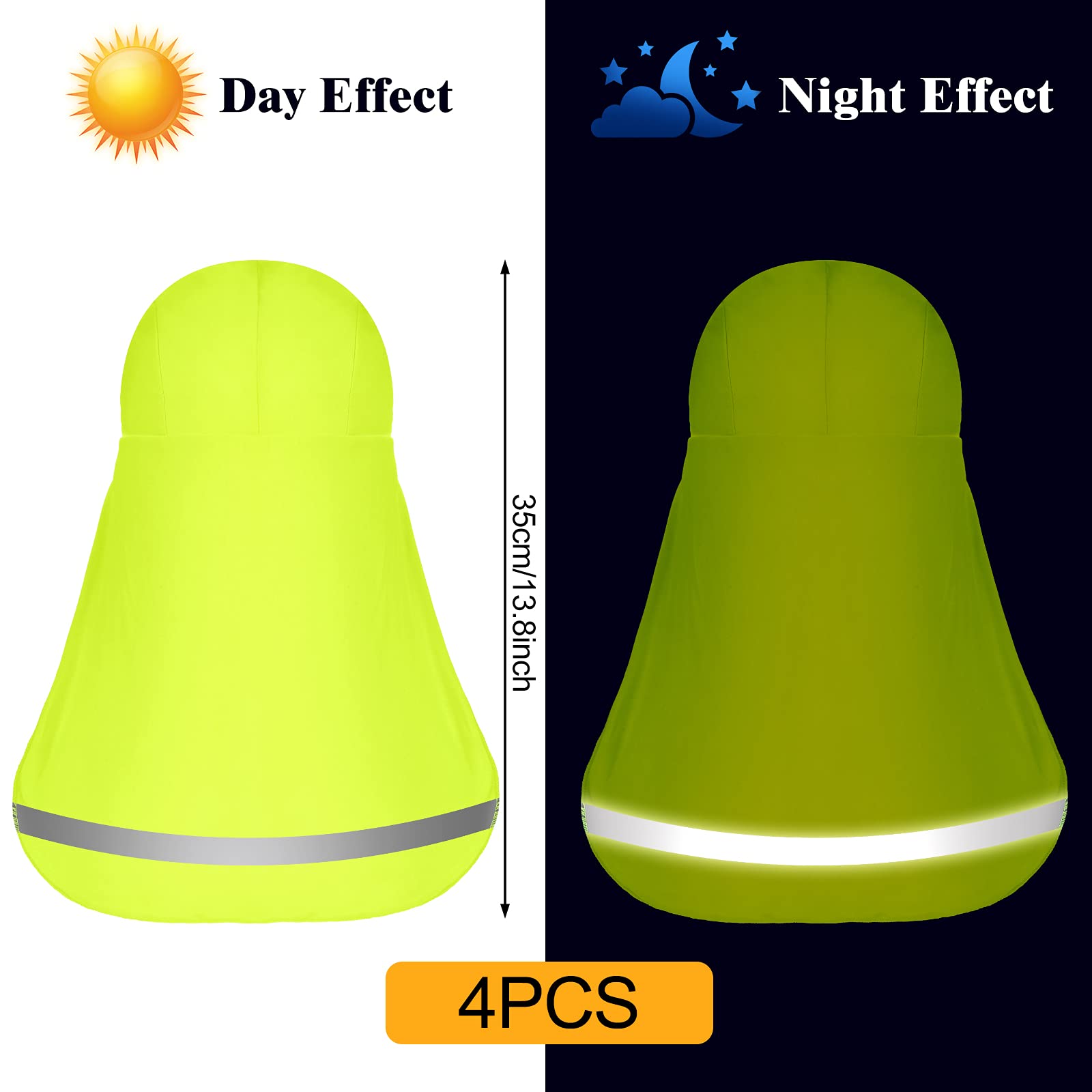 4 Pieces Sun Shade Hat Neck Shade Sun Shade Hat Cooling Skull Cap (Fluorescent Green)
