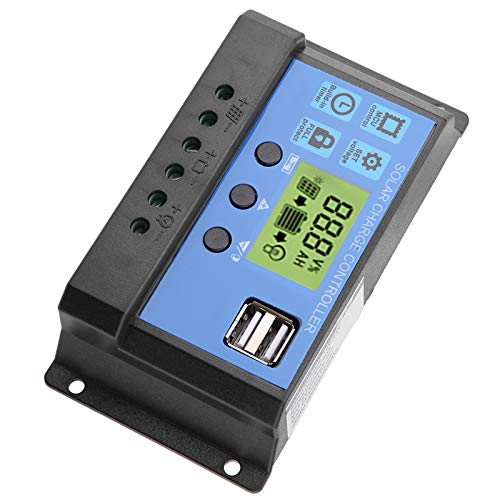 Akozon Solar Panel Controller, Solar Charger Controller Intelligent Panel Battery Regulator PWM 12V 24V Dual USB (YJSS-10A)