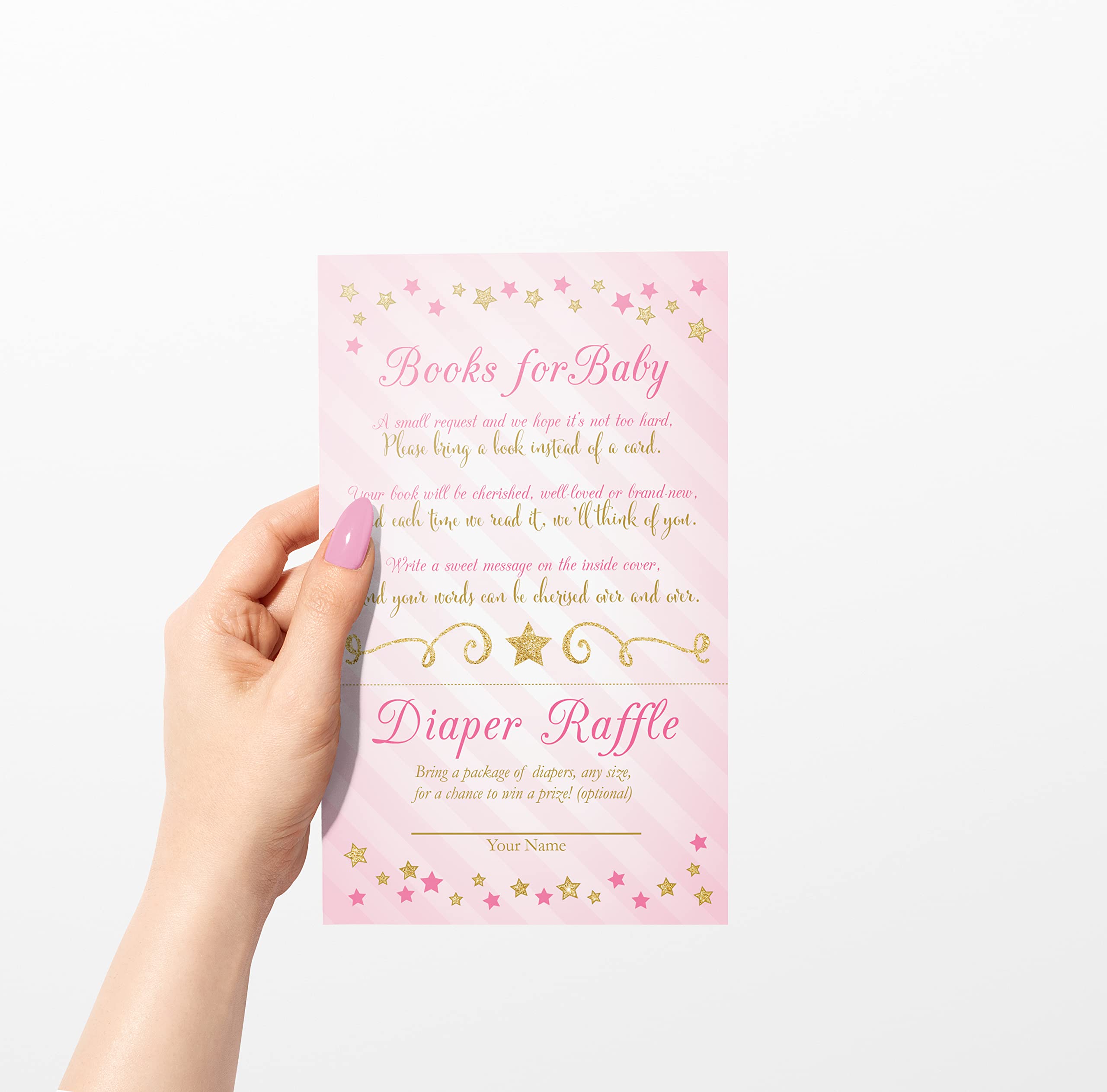 Your Main Event Prints Pink Twinkle Twinkle Little Star Baby Shower Diaper Raffle Card Ticket, Twinkle Little Star Book Request Card, Gold, 50 Count
