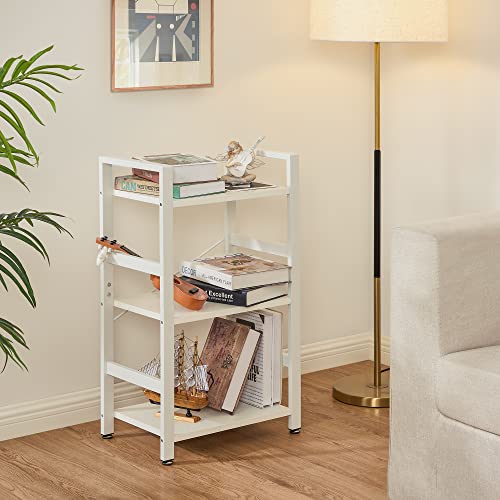 BEWISHOME 3 Tier Bookshelf, White Small Bookshelf for Small Spaces, Short Wooden Storage Bookcase with Metal Frame for Bedroom Living Room and Home Office JCJ62W