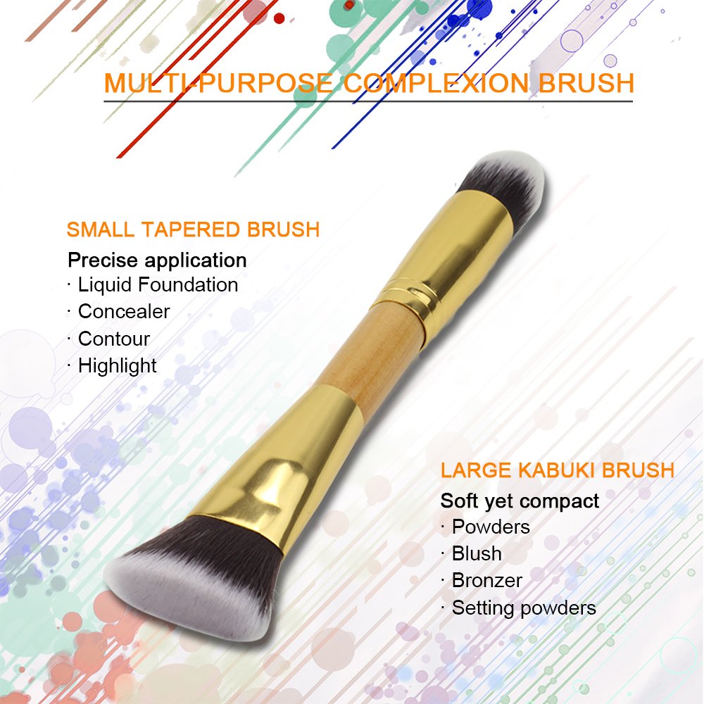NMKL38 Double Ended Contour Highlight Makeup Brush for Cream, Powder, Foundation, Bronzer and Concealer Blending, Contouring and Highlighting Cosmetics Brush - Vegan and Cruelty Free