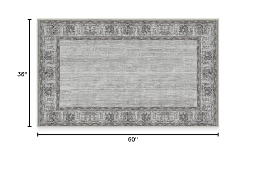 RUGGABLE Washable 3x5 Area Rug, Zinnia Grey, Premium Rugs for Living Room, Bedroom, Kitchen, Office, Classroom with Gripper Non Slip Pad