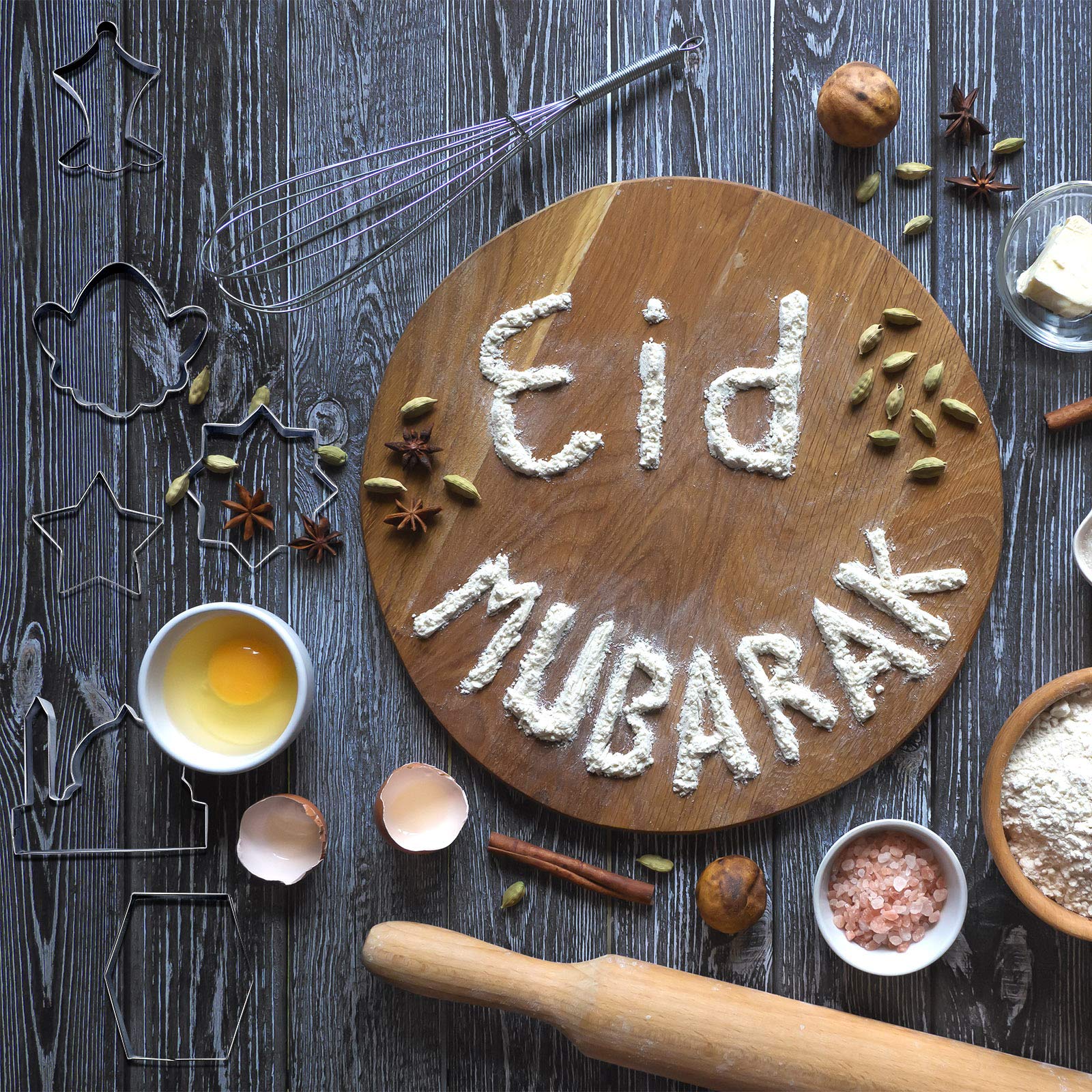 9 Pieces Eid Mubarak Cookie Cutters Eid Ramadan Biscuit Molds DIY Biscuit Cutters Stainless Steel Fondant Cutters with Lantern Camel Moon Design for Eid Mubarak Holiday Party Supplies