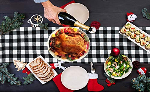 Senneny Christmas Table Runner Burlap & Cotton Black White Plaid Reversible Buffalo Check Table Runner for Christmas Holiday Birthday Party Table Home Decoration, 14 x 72 Inch