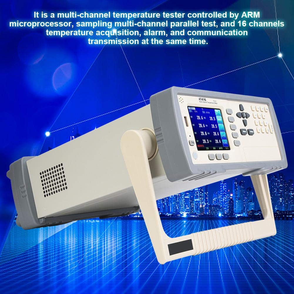 Temperature Recorder, AT4116 Multi Channel Temperature Tester, 16 Channel Professional Temperature Tester Data Logger, with TFT Screen Display, -200℃ -1300℃, USB Port(220v)