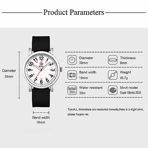 Blekon Original Nurse Watch - Medical Scrub Colors, Easy Read Dial, Second Hand, Water Resistant Watch (Black)