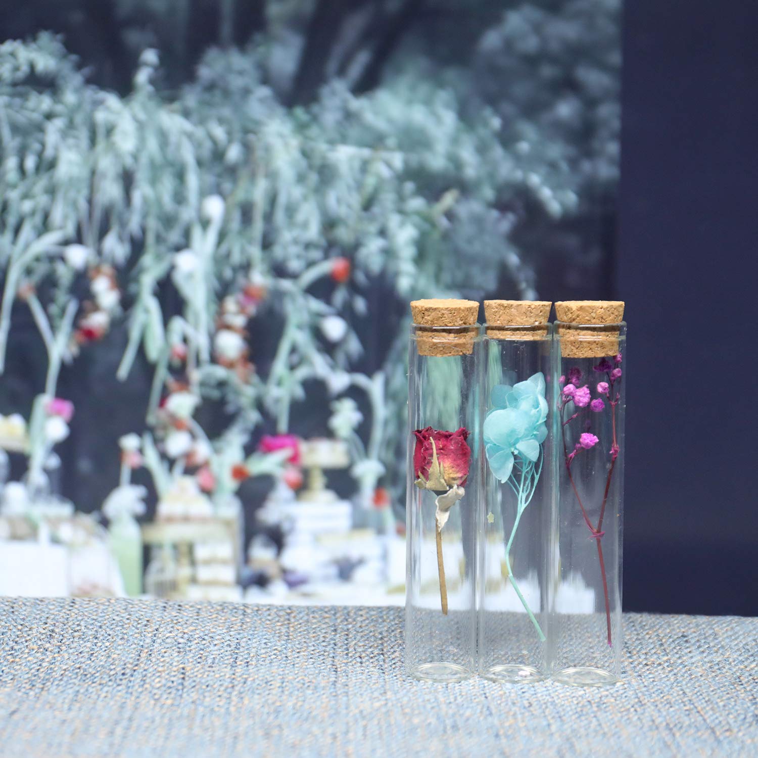 VOFUWS 30pcs 25ml Clear Flat Glass Test Tubes with Cork Stoppers for Scientific Experiments, Party Decorations, Candy Storage,as Bath Salt Containers(20×100mm)