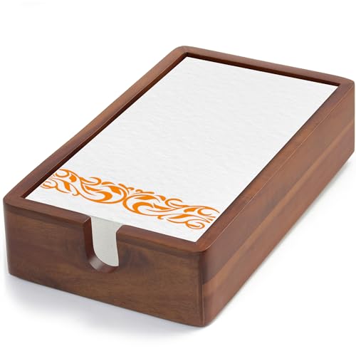 Acacia Guest Towel Napkin Holder 10x6", Paper Hand Towels Tray Holds Paper & Cloth Linen Napkin on Table, Kitchen Counter, Bathroom - Durable, Natural, Dark Stained Organizer for Party, Wedding, Event