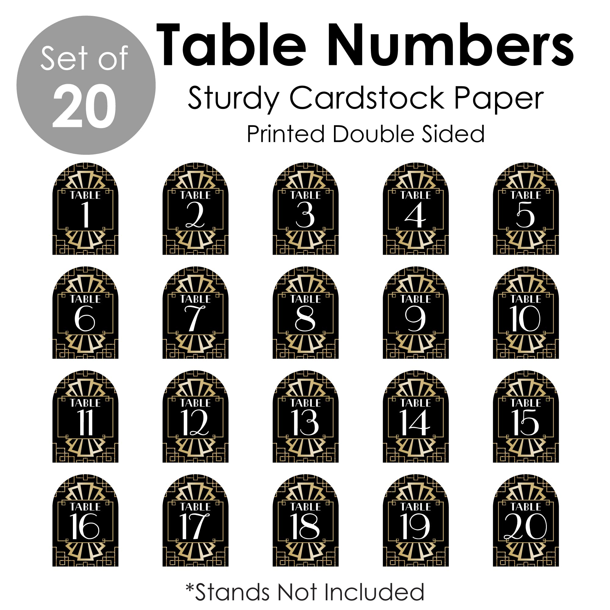 Big Dot of Happiness Roaring 20’s - 1920s Art Deco Jazz Party Double-Sided 5 x 7 inches Cards - Table Numbers - 1-20