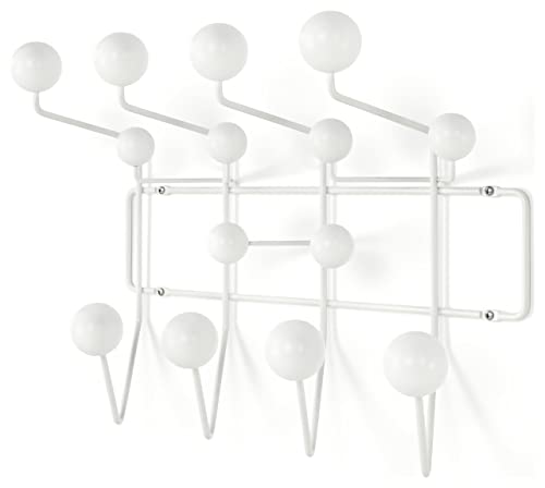 SHISEDECO Classic Hang it All Coat Rack, Mid Century Modern Wall Mounted Coat Hooks with Painted Solid Wooden Balls(Multi Colors Available) (White)