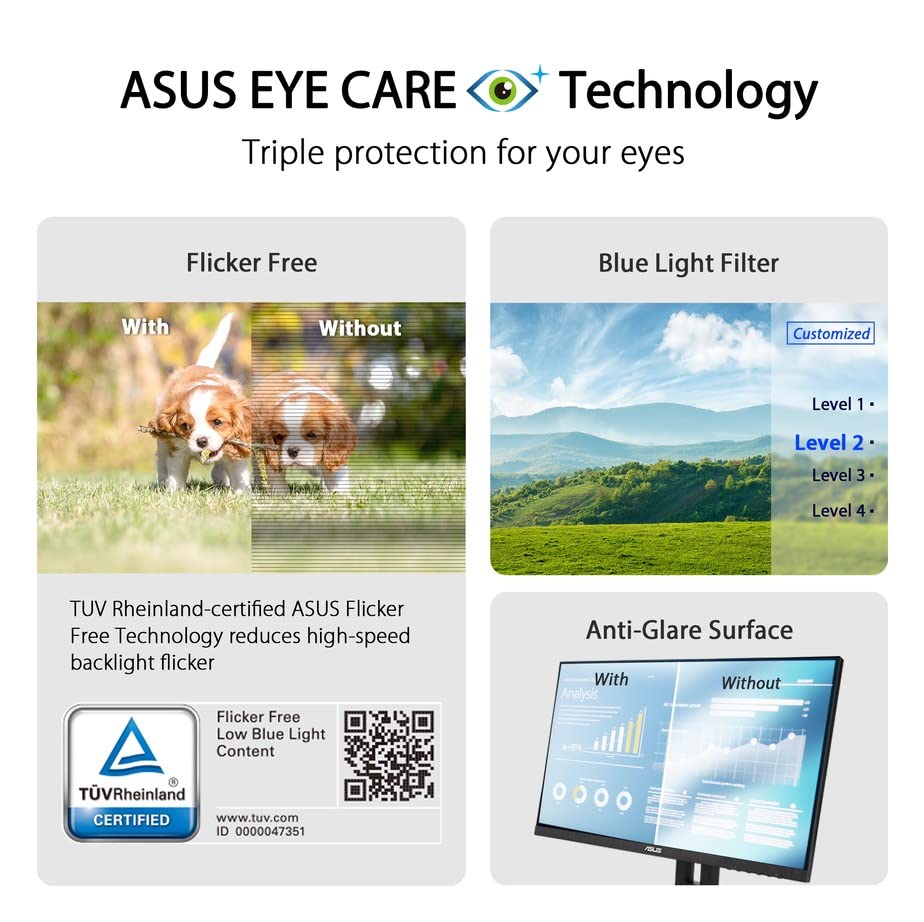 ASUS 23.8” Full HD Computer Monitor, 1080p, HDMI, VGA, Eye Care, 178° Wide Viewing Angle - VA249HE, Black