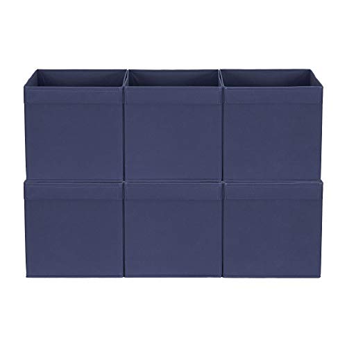 Household Essentials 87-1 Foldable Fabric Storage Bins | Set of 6 Cubby Cubes with Flap Handle, Navy Blue
