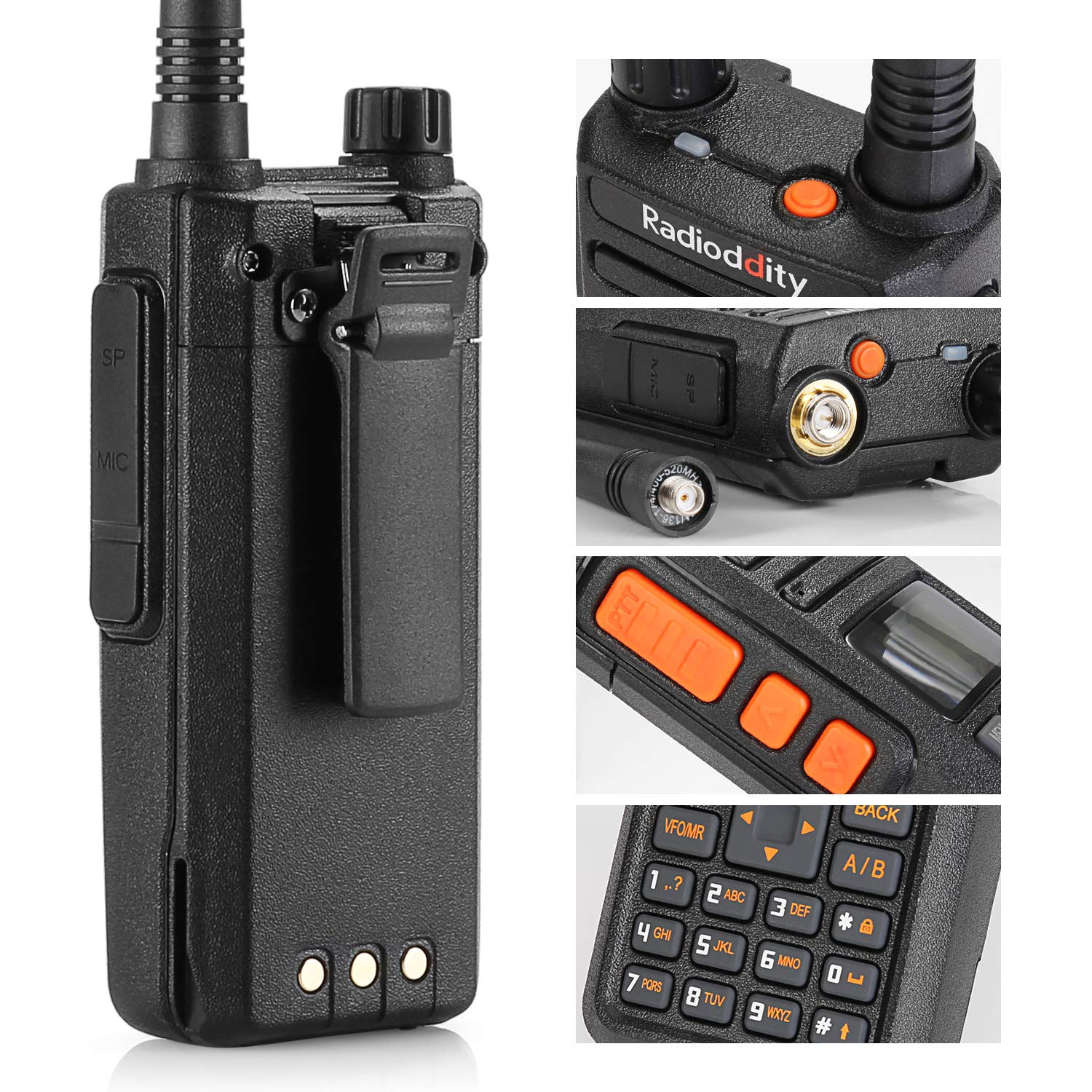 4 Pack Radioddity GA-510 10-Watt Ham Radio Dual Band Handheld High Power Long Range Two Way Radio + 8 Pack 2200mAh Batteries + 4 Pack Programming Cable