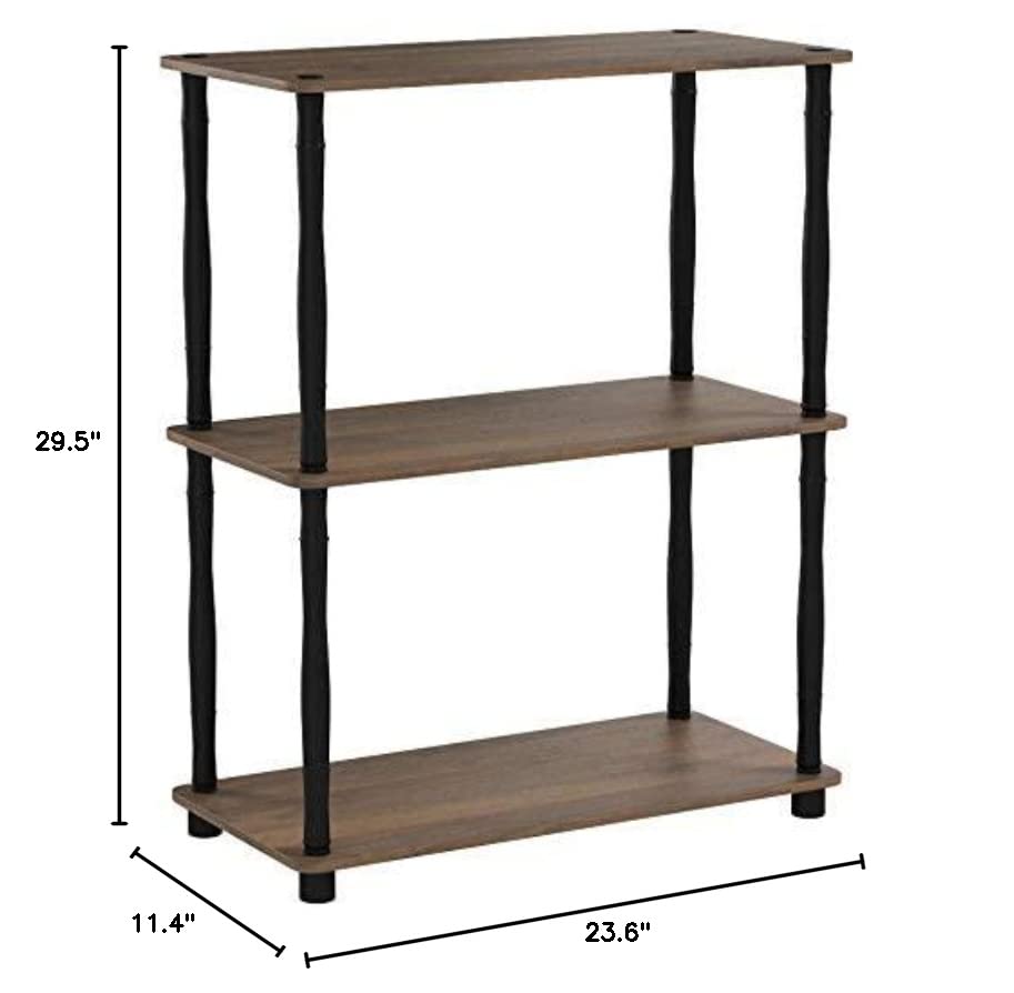 Furinno Turn-N-Tube 3-Tier Compact Multipurpose Shelf Display Rack with Classic Tube, Columbia Walnut/Black