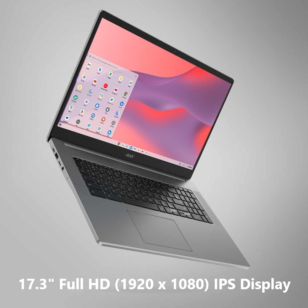 acer 2023 Newest Chromebook 317 Laptop | Intel Celeron N4500 | 17.3" Full HD IPS Display | 4GB LPDDR4X | 128GB eMMC + 256GB Micro SD Card | Chrome OS, Silver