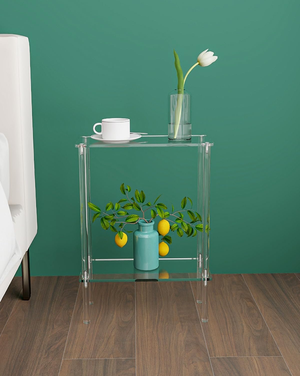 Acrylic Side Table, 2-Tier Narrow Side Table, Skinny Side Table, Slim Side Tables for Small Spaces, 7" D x 15.7" W x 21.8”H