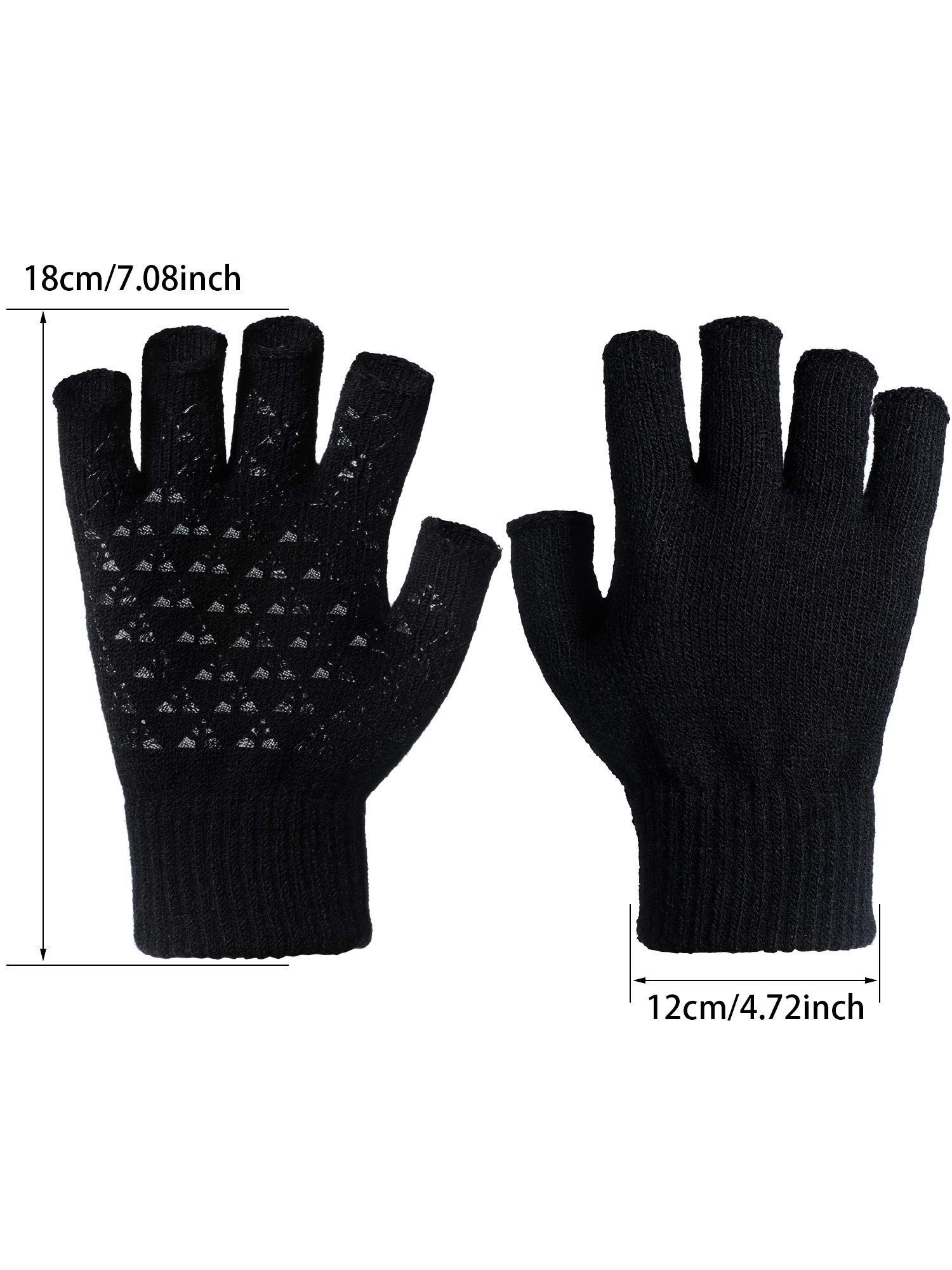 6 Pairs Winter Half Fingerless Knit Gloves Stretchy Anti-Slip Gloves Warm Texting Mittens for Men Women (Black, Navy Blue, Dark Grey, Light Grey, Coffee,Medium)