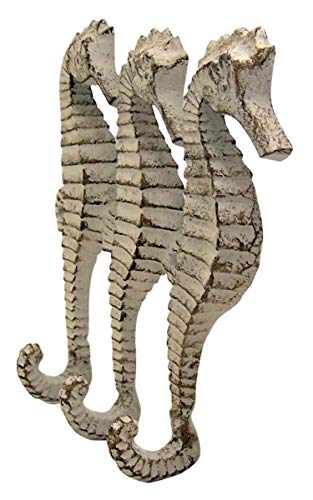 Large Rustic White Cast Iron Sea Horse Wall Hooks, 8 3/4 Inch