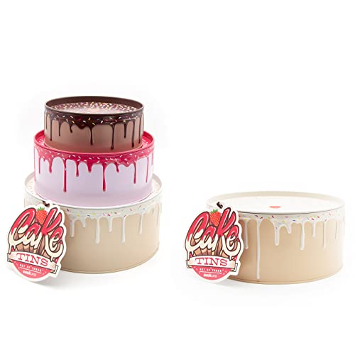 Suck UK Cake Boxes Cake Container & Cookie Tins With Lids For Gift Giving Nesting Cake Storage Container With Tiered Design Cupcake Cookie Jar For Kitchen Decor Baking Gifts Set of 3
