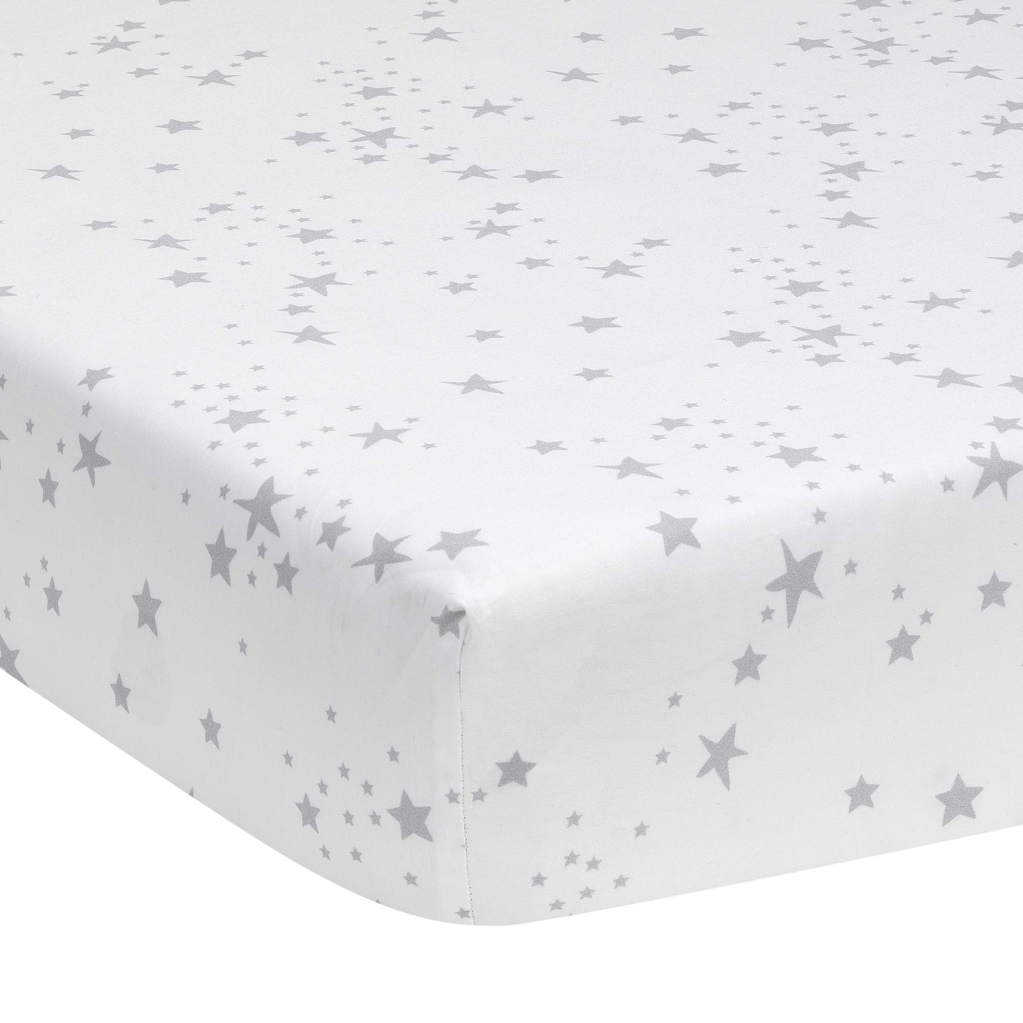 Lambs & Ivy Luna White/Gray Stars 100% Cotton Baby Fitted Crib Sheet, 28” x 52” (740006B)