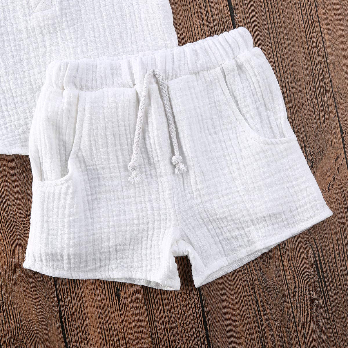 GOOCHEER Toddler Baby Boy Girl Clothes Solid Linen Short Sleeve T-Shirt Tops Shorts Pants Unisex 2Pcs Summer Outfits Set (A-White, 2-3T)