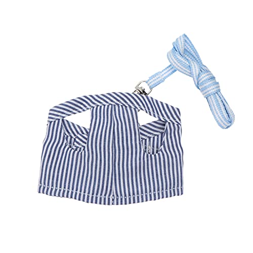 Small Animal Harness and Leash Guinea Pig Rabbit No Pull Comfort Padded Cotton Stripe Vest Suit for Chinchilla Puppy Kitten and Other Small Pets - Size S (Blue)