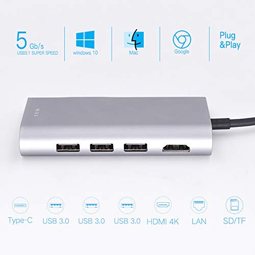 XUNMAIFHB Portable Docking Station,Type-c Turn hdmi rj45SD Eight-in-one Multi-Function Converter Notebook USB-c Docking Station Fast Transmission