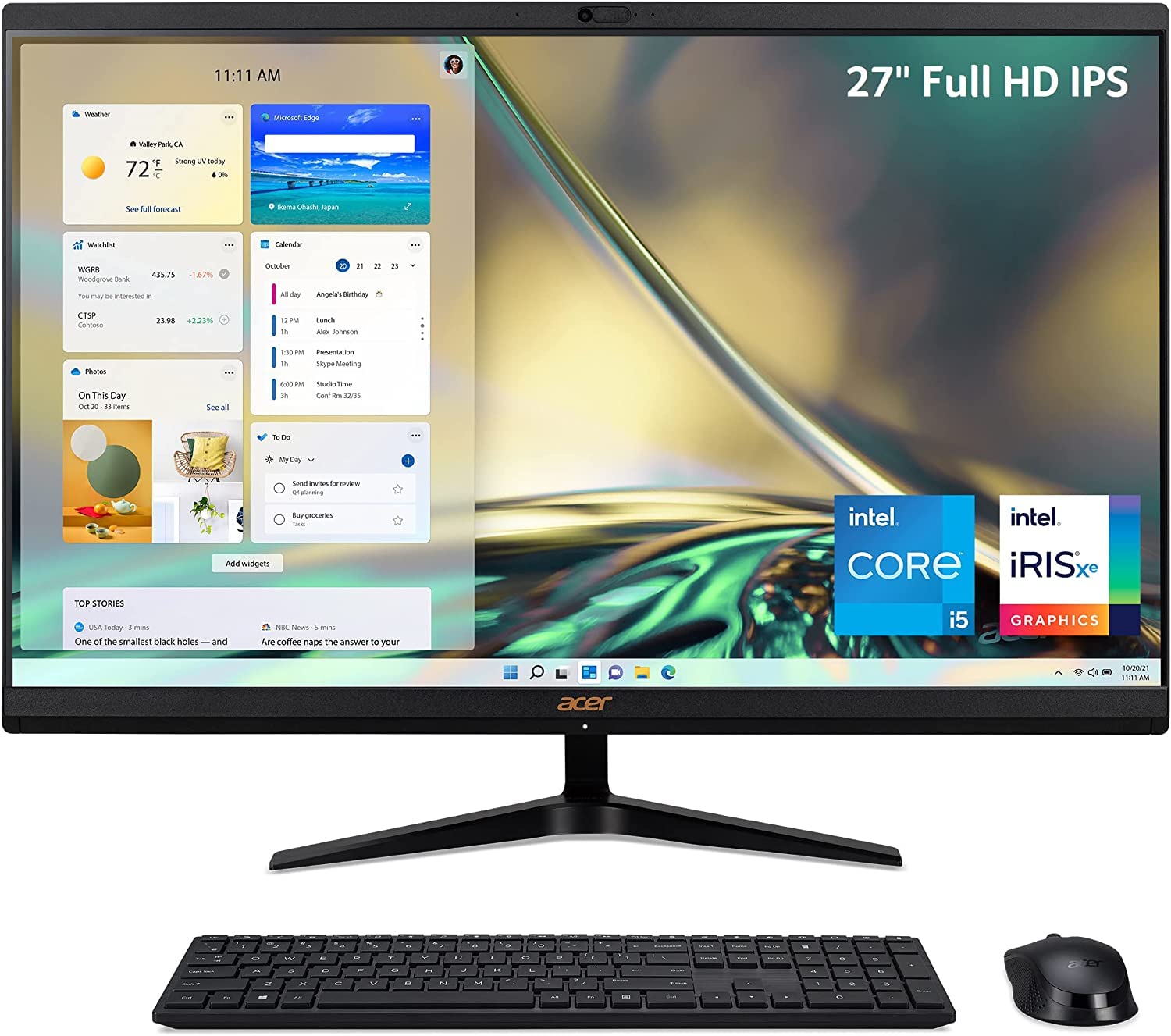 acer Aspire 27" FHD All-in-One Desktop 2022, 10-Core 12th Intel Core i5-1235U, Iris Xe Graphics, 24GB DDR4 1TB SSD, WiFi 6, Bluetooth, RJ45, HDMI, USB-C, Win 11, Wireless KB Mouse, COU 32GB USB