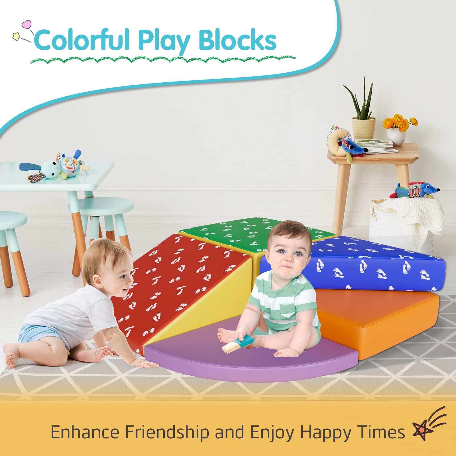 5 Piece Indoor Climbing Toys for Toddlers 1-3, Soft Foam Climbing Blocks Baby Infants Activity Playset, Lightweight Corner Climber for Climbing, Building and Sliding, 5PC