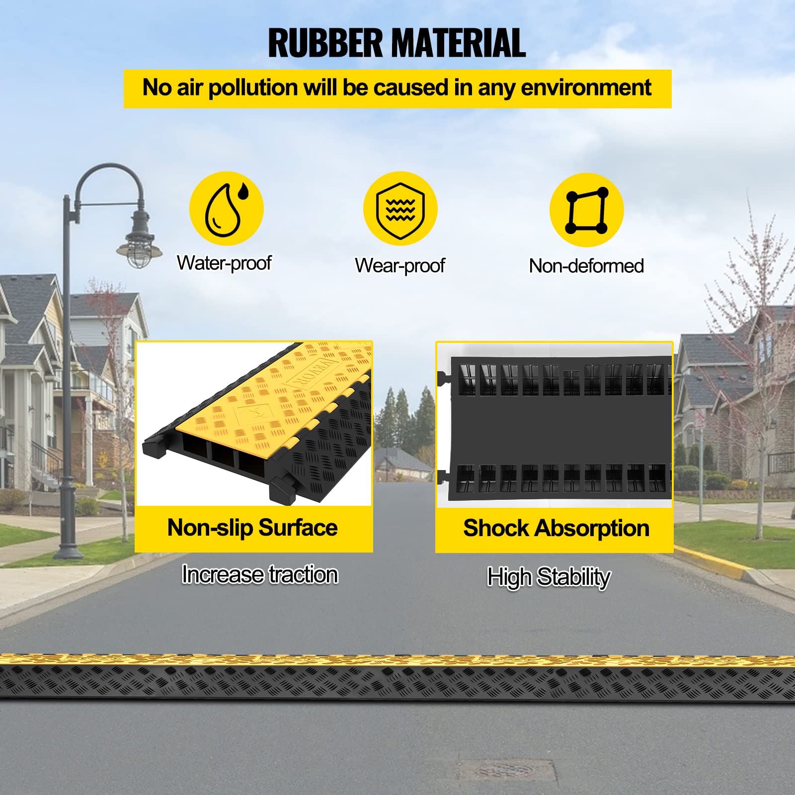 Happybuy 1 Pack of 3-Channel Rubber Cable Protector Ramps Heavy Duty 44000Lbs Load Capacity Cable Wire Cord Cover Ramp Speed Bump Driveway Hose Cable Ramp Protective Cover