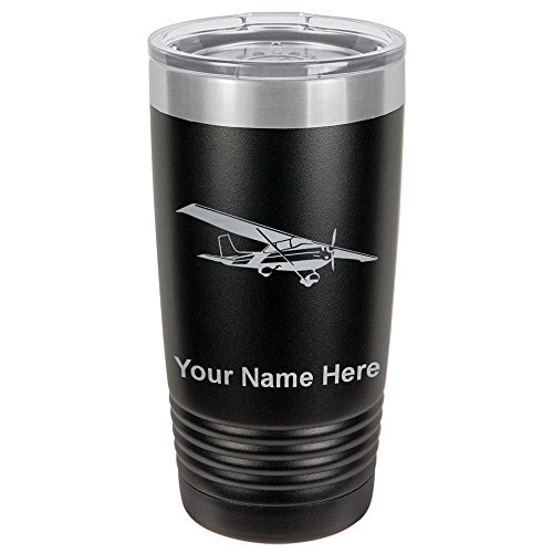 LaserGram 20oz Vacuum Insulated Tumbler Mug, High Wing Airplane, Personalized Engraving Included (Black)