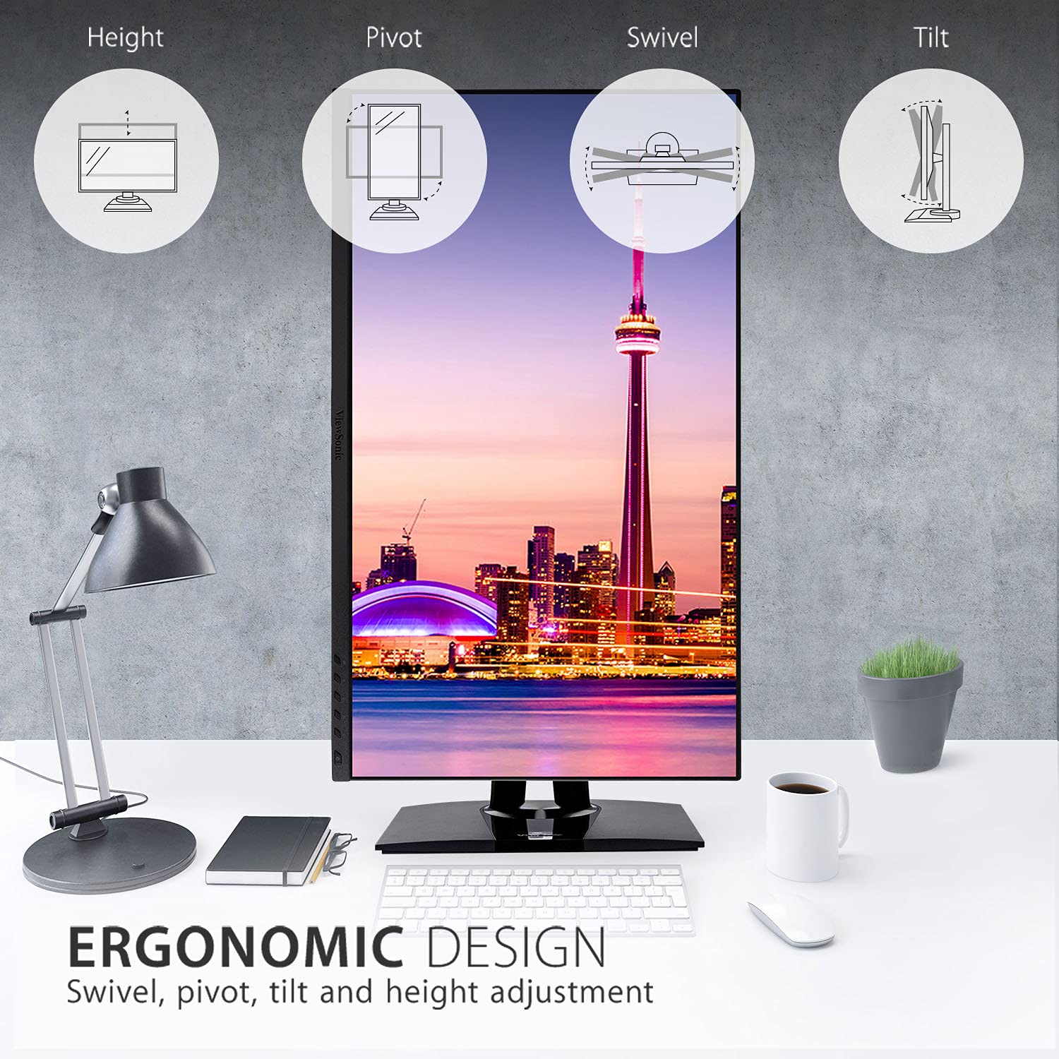 ViewSonic VP2756-2K 27 Inch IPS 1440p Ergonomic Monitor with Ultra-Thin Bezels, Color Accuracy, Pantone Validated, 60W USB C