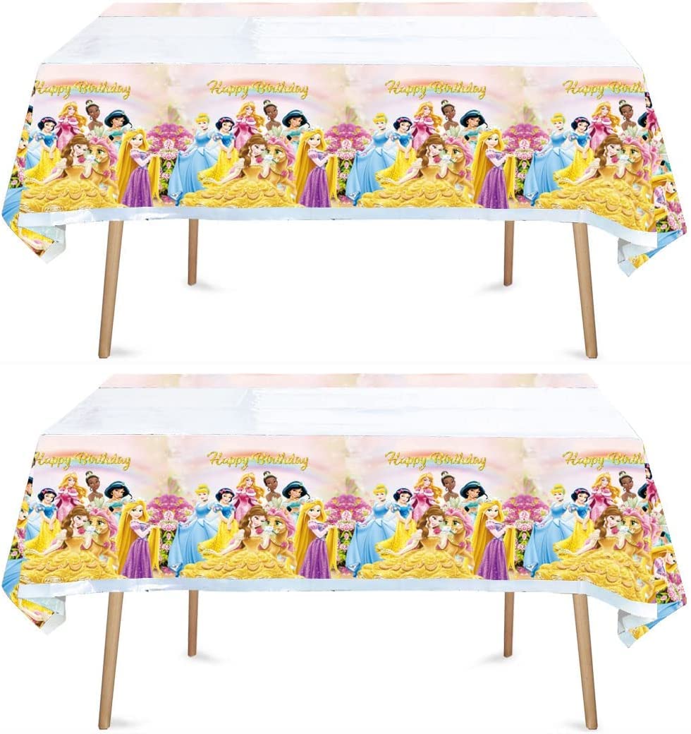 BATLAM 2 Pack Princess Themed Birthday Party Decorations ā Disposable Princess Plastic Tablecloth Disposable Table Cover | Princess Party Supplies for Kids (Color)