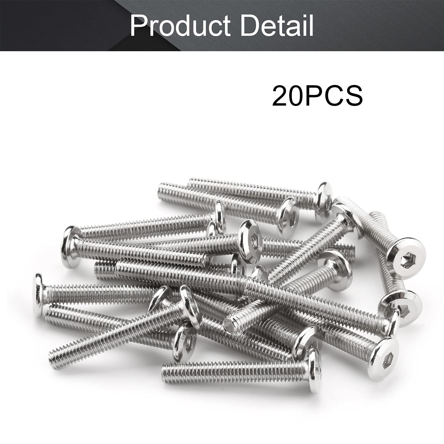 MroMax 20Pcs M6 x 40mm Flat Head Hex Socket Cap Screws Bolts, Nickel Plated Carbon Steel Fully Threaded Furniture Screws for Assemble Cabinets, Baby Beds, Tables and Chairs
