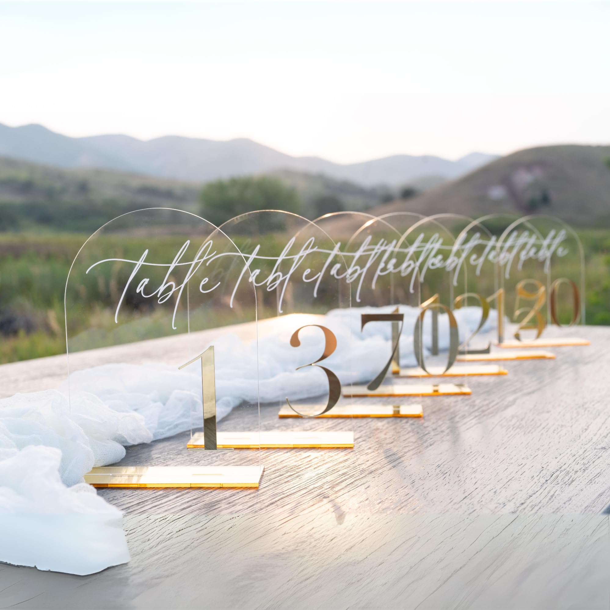 Acrylic Wedding Table Numbers 1-20 w/Stand, 5 x 7β Elegant Gold Table Numbers 1-20, Durable & Thick Table Number Signs, Acrylic Table Numbers 1-20 for Reception, Birthdays, Anniversary & More