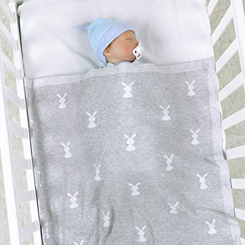 LAWKUL Baby Wrap Blanket Soft 100% Cotton Baby Blanket Knit Crib Receiving Blanket with Bunny Pattern Swaddle Cute Blanket for Babies Boy and Girl in Easter Size 40 * 30 Inches