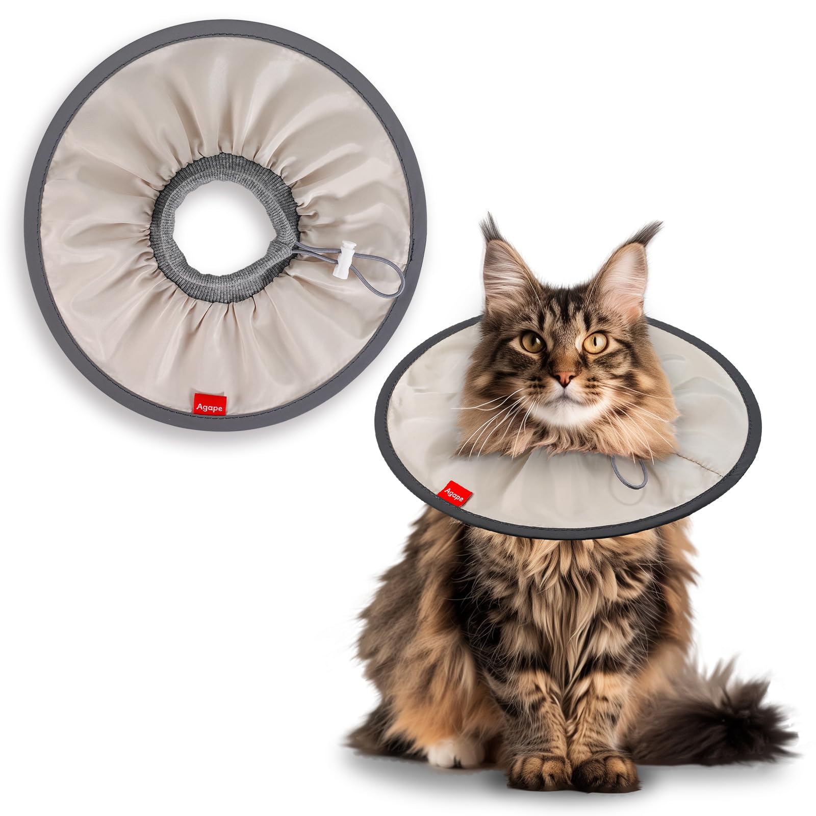 Agape Cat Cone Collar Soft and Cool, Lightweight Recovery Collar for Cats After Surgery, Cute Cat Cone Alternative, Reflective Neck Cone to Stop Licking,Waterproof E Collar for Neuter Recovery (Ivory)
