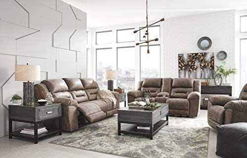Signature Design by Ashley Stoneland Faux Leather Power Reclining Sofa, Light Brown